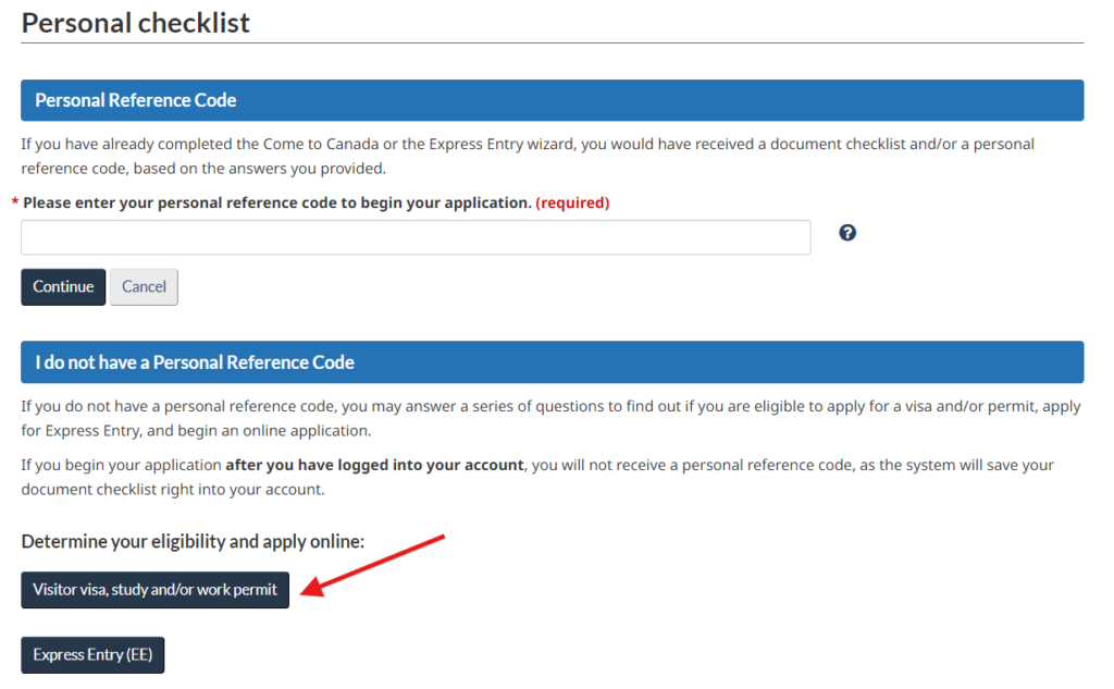 Visitor Record Application - Working Holiday Canada